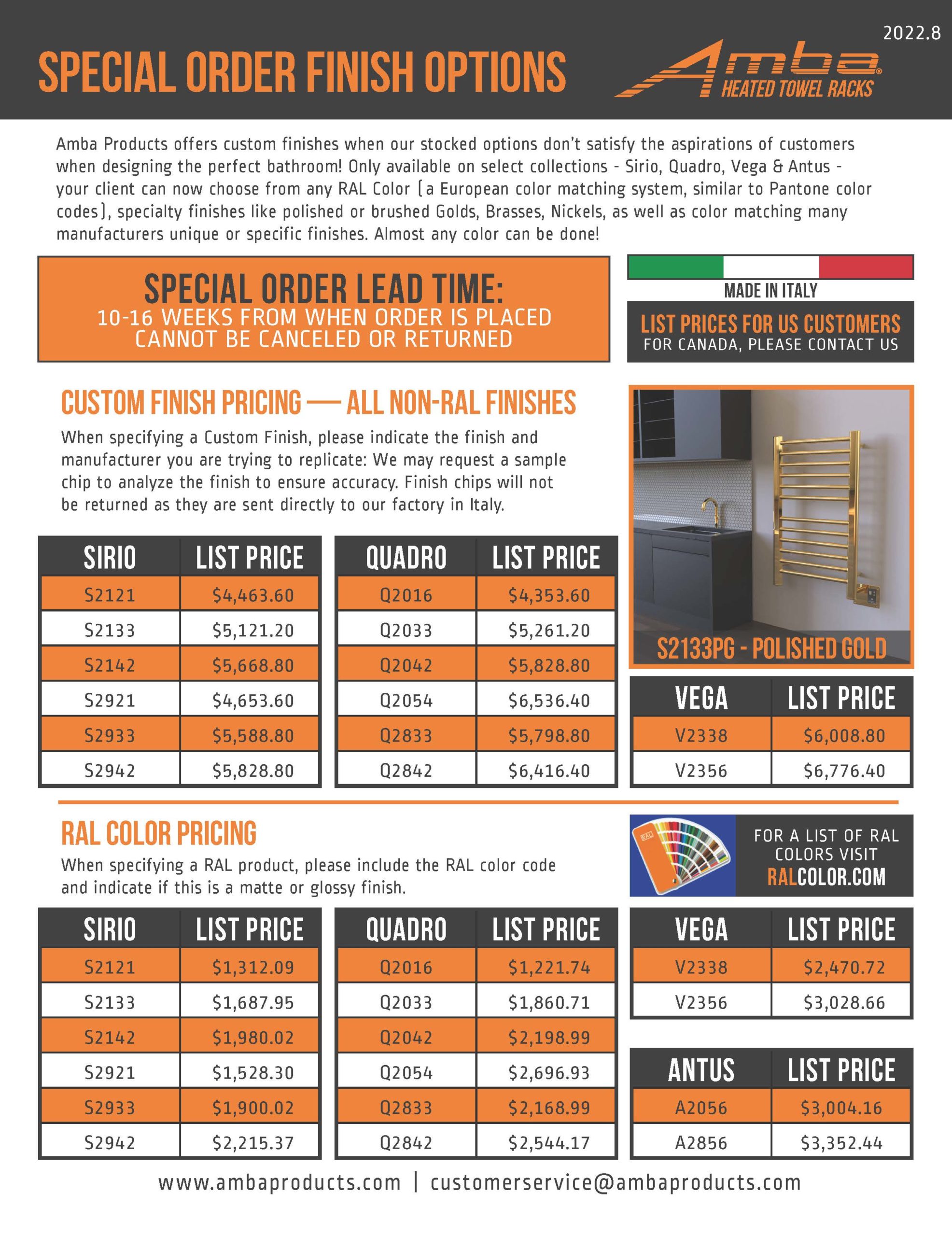 Special Orders - Amba Products